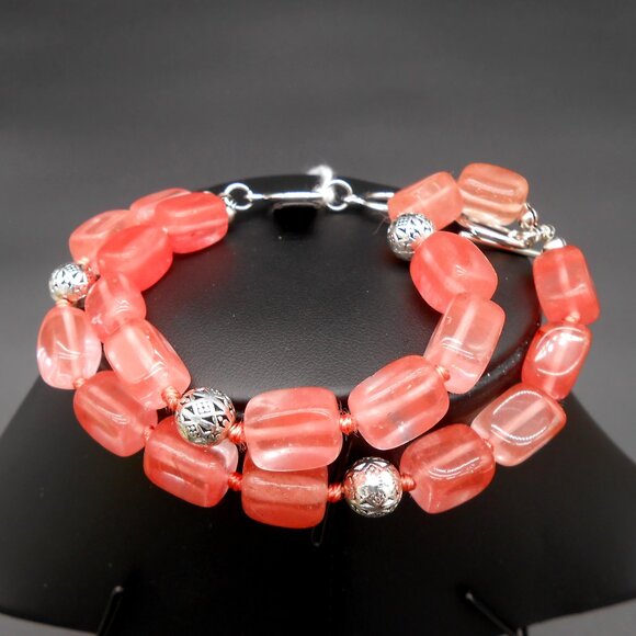 Jewelry | Bracelet Cherry Quartz 2 Row Beaded In Silvertone 790in 15320 ...